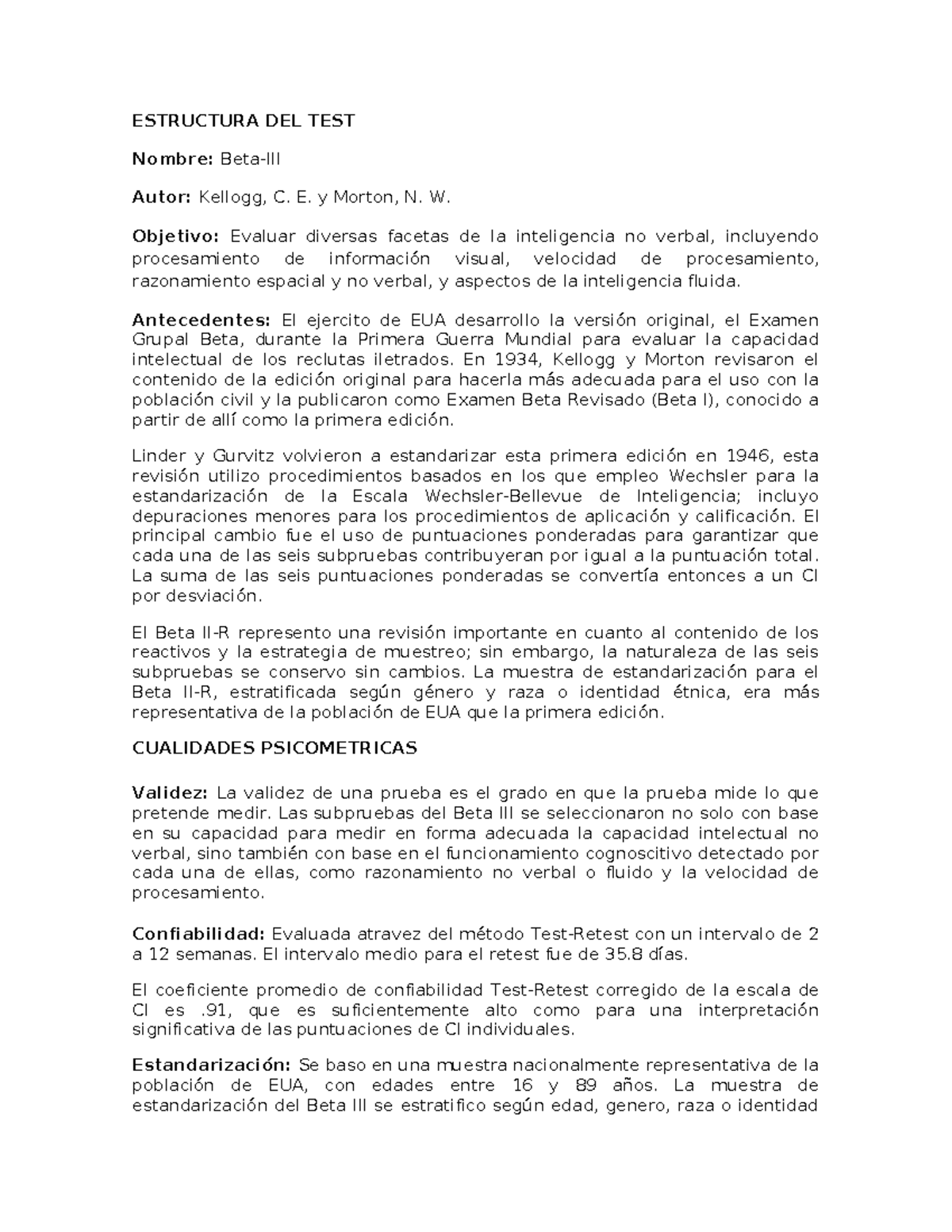 Beta-III - Ficha de Estructura del Test - ESTRUCTURA DEL TEST Nombre ...