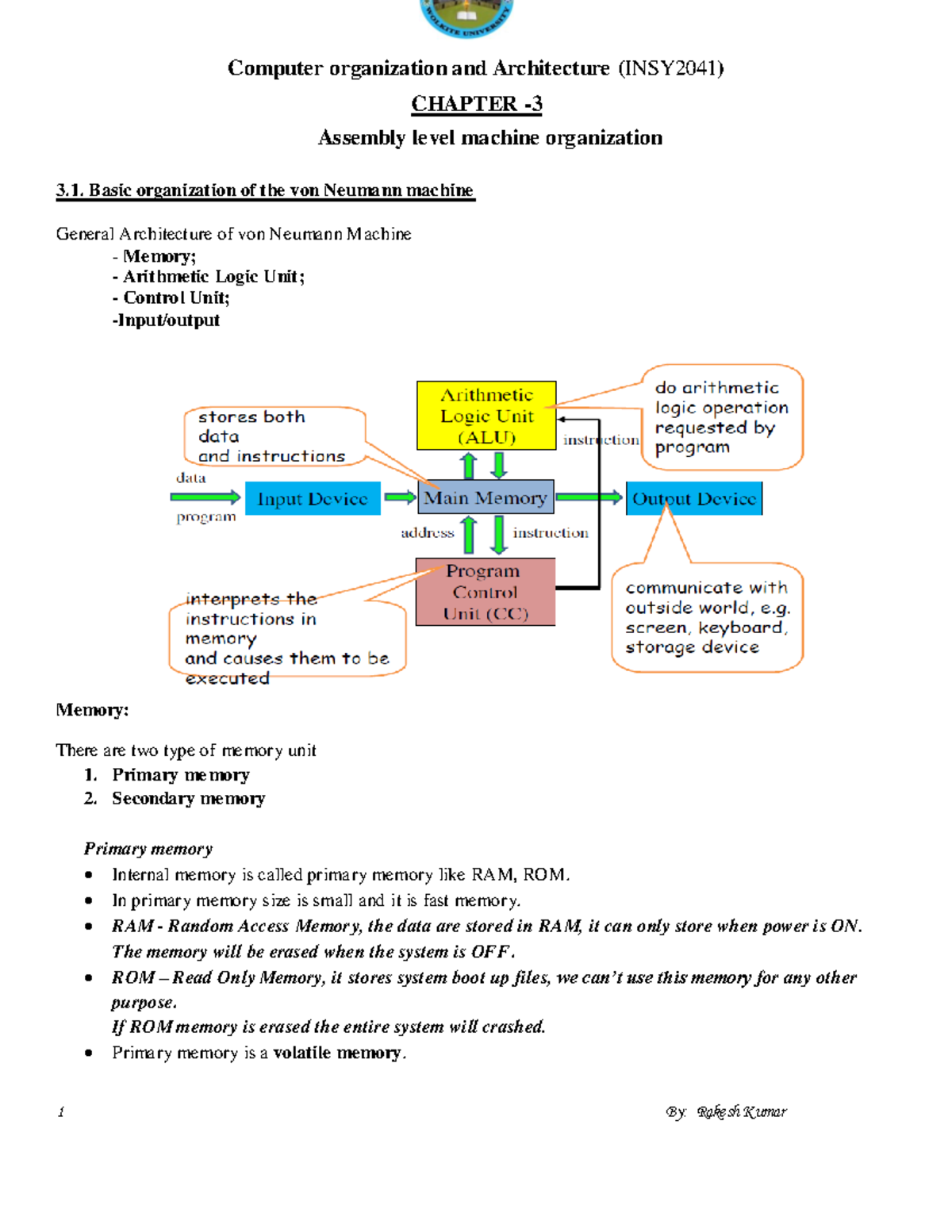 Chapter-three-material - Computer organization and Architecture (INSY2041) CHAPTER - Assembly ...