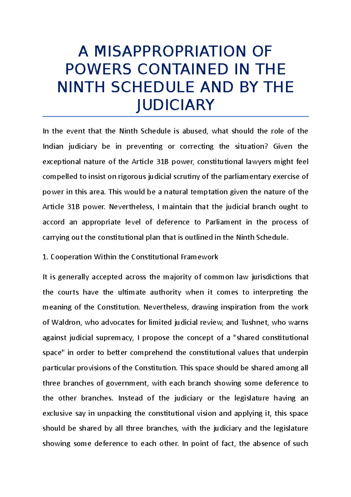 A Misappropriation OF Powers Contained IN THE Ninth Schedule AND BY THE ...