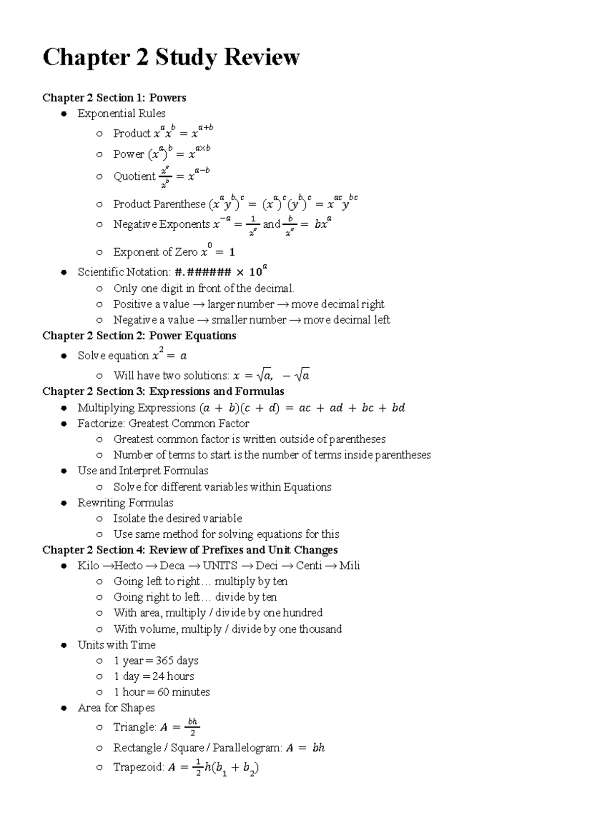 Chapter 2 Study Review - Math - Chapter 2 Study Review Chapter 2 ...