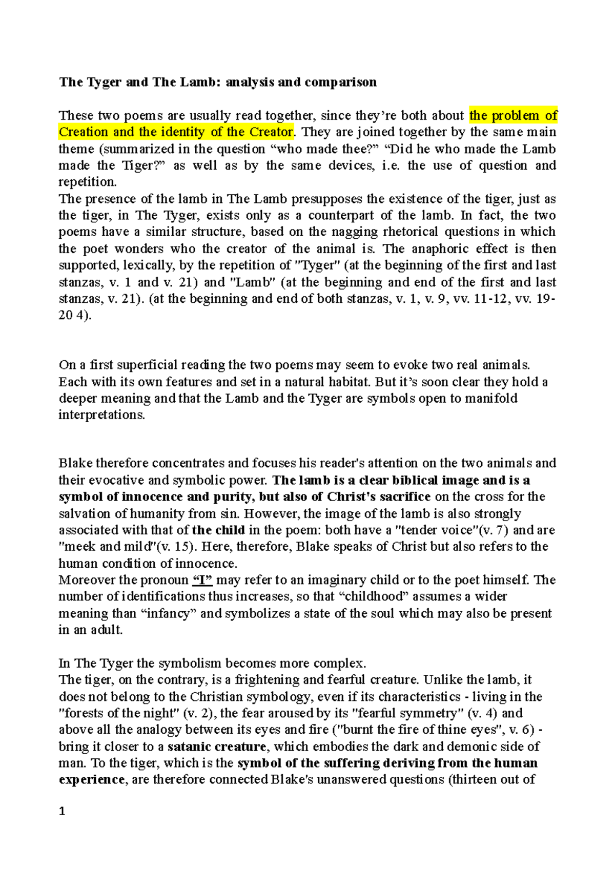 The Tyger and The Lamb analyses Blake - The Tyger and The Lamb ...