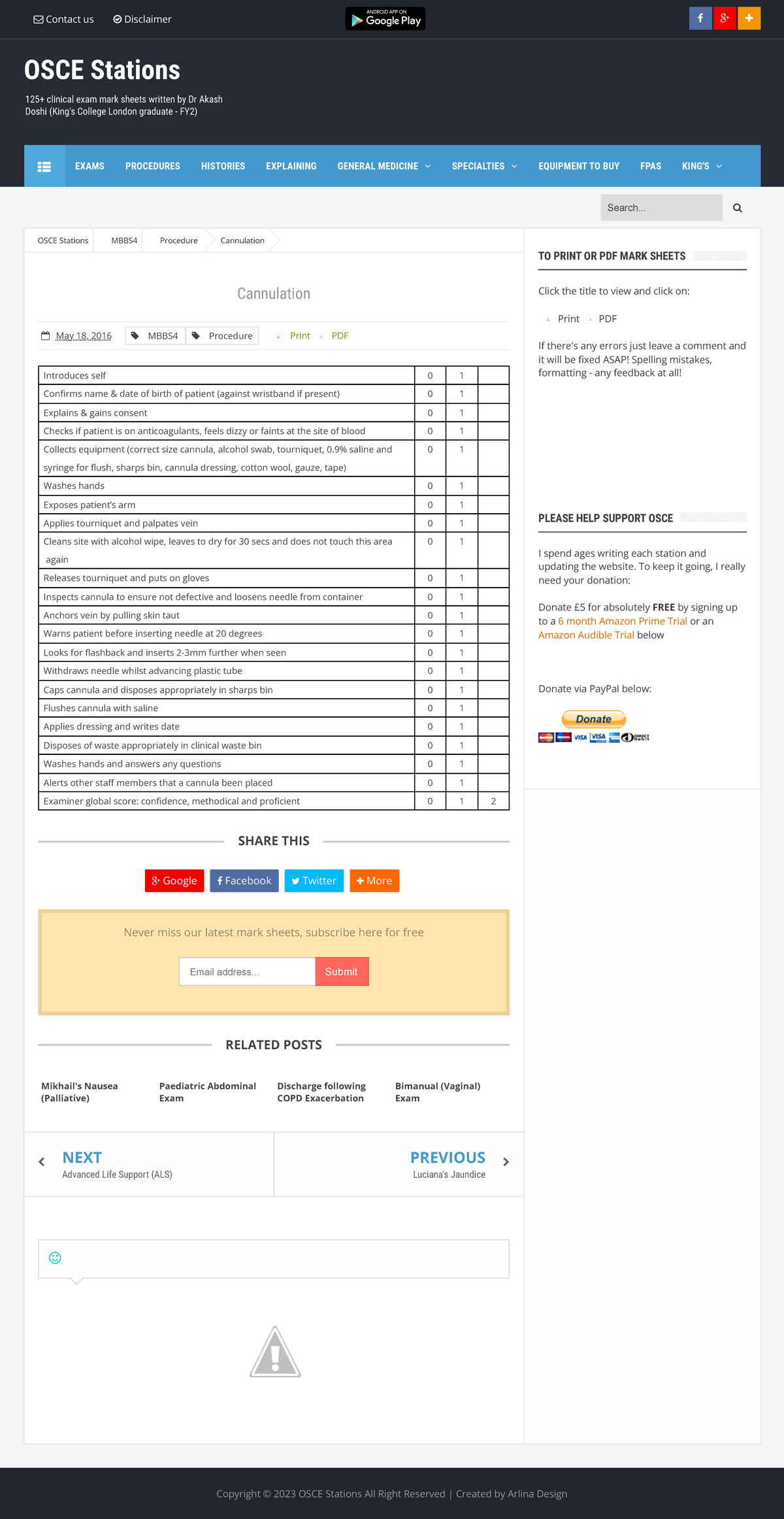 Cannulation - OSCE Stations - Search... 125+ clinical exam mark sheets ...