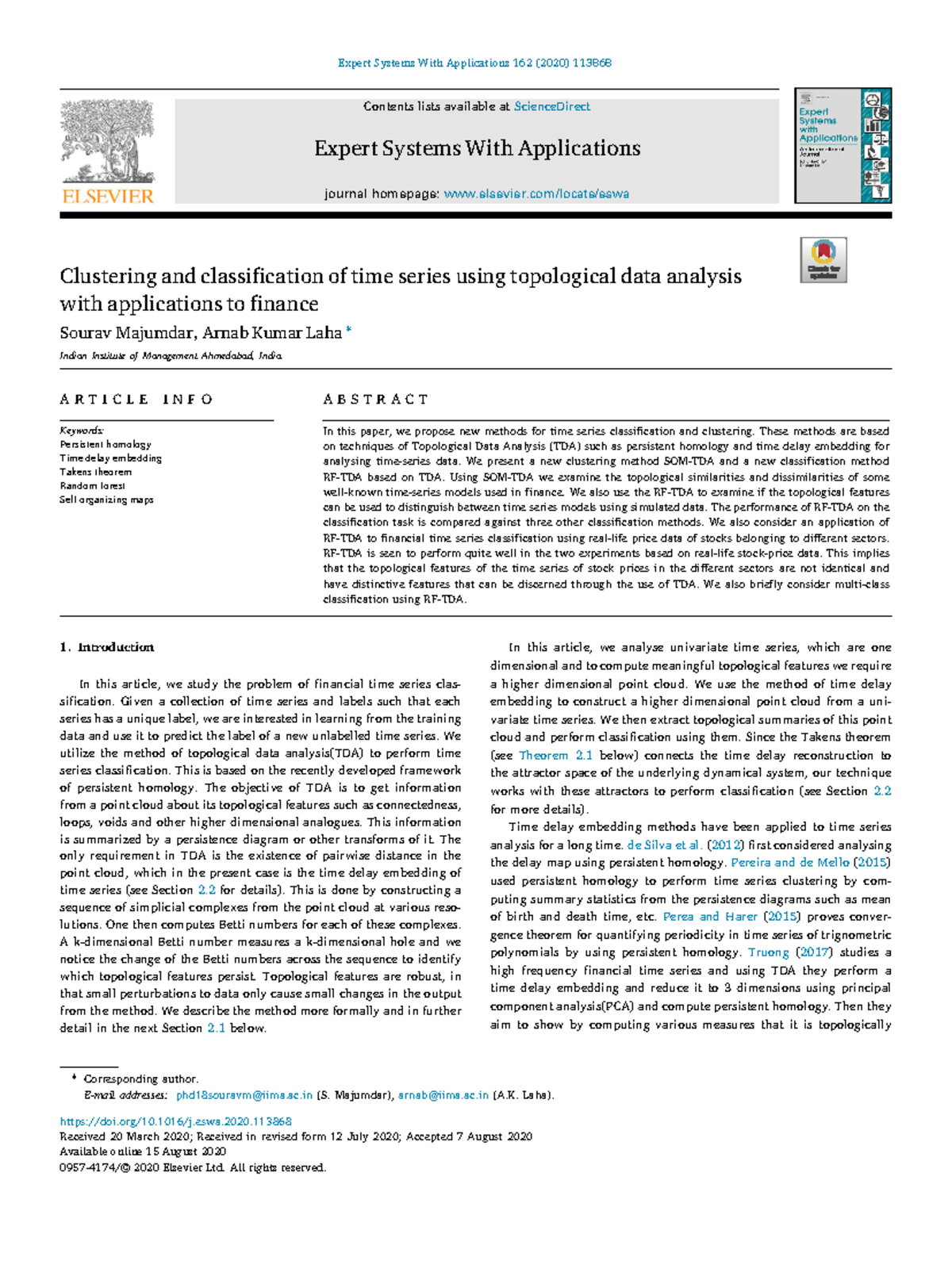 Majumdar 2020 - Time series and topological data analysis - Expert ...