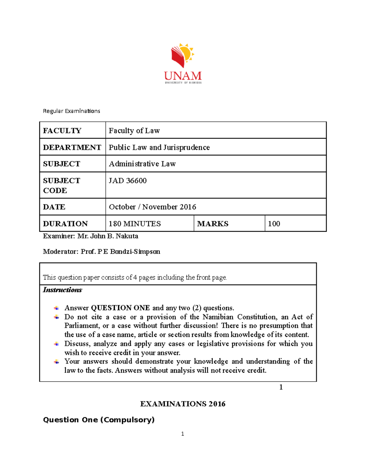 Regular Examinations - Moderated Version - Regular Examinations FACULTY ...
