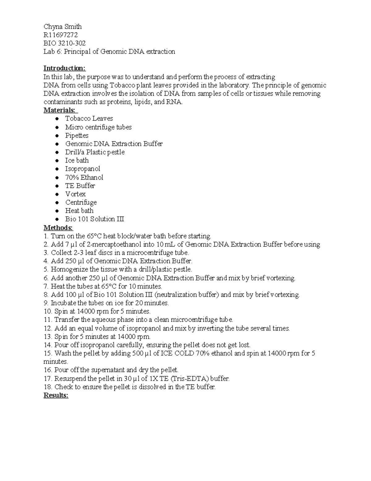 BIOL3120 302 Smith Chyna Lab6 - Chyna Smith R BIO 3210- Lab 6 ...