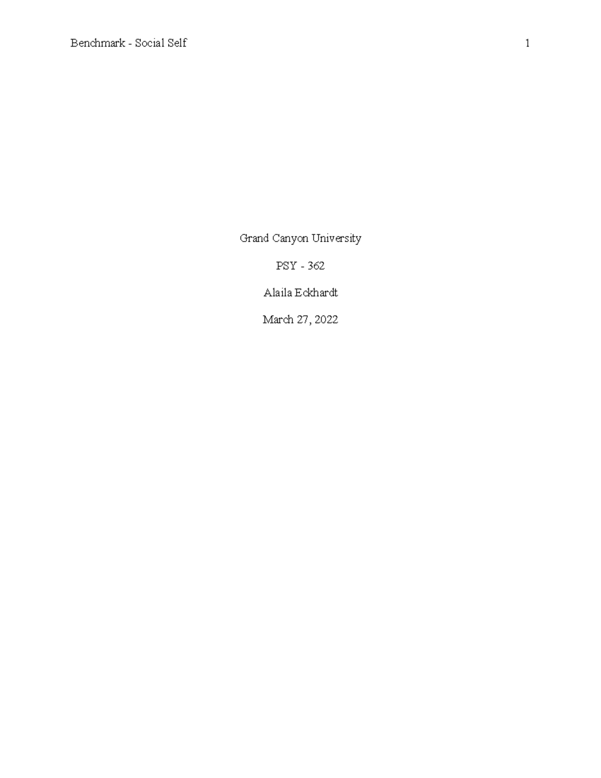 Benchmark Social Self - Weekly Assignment - Grand Canyon University PSY ...