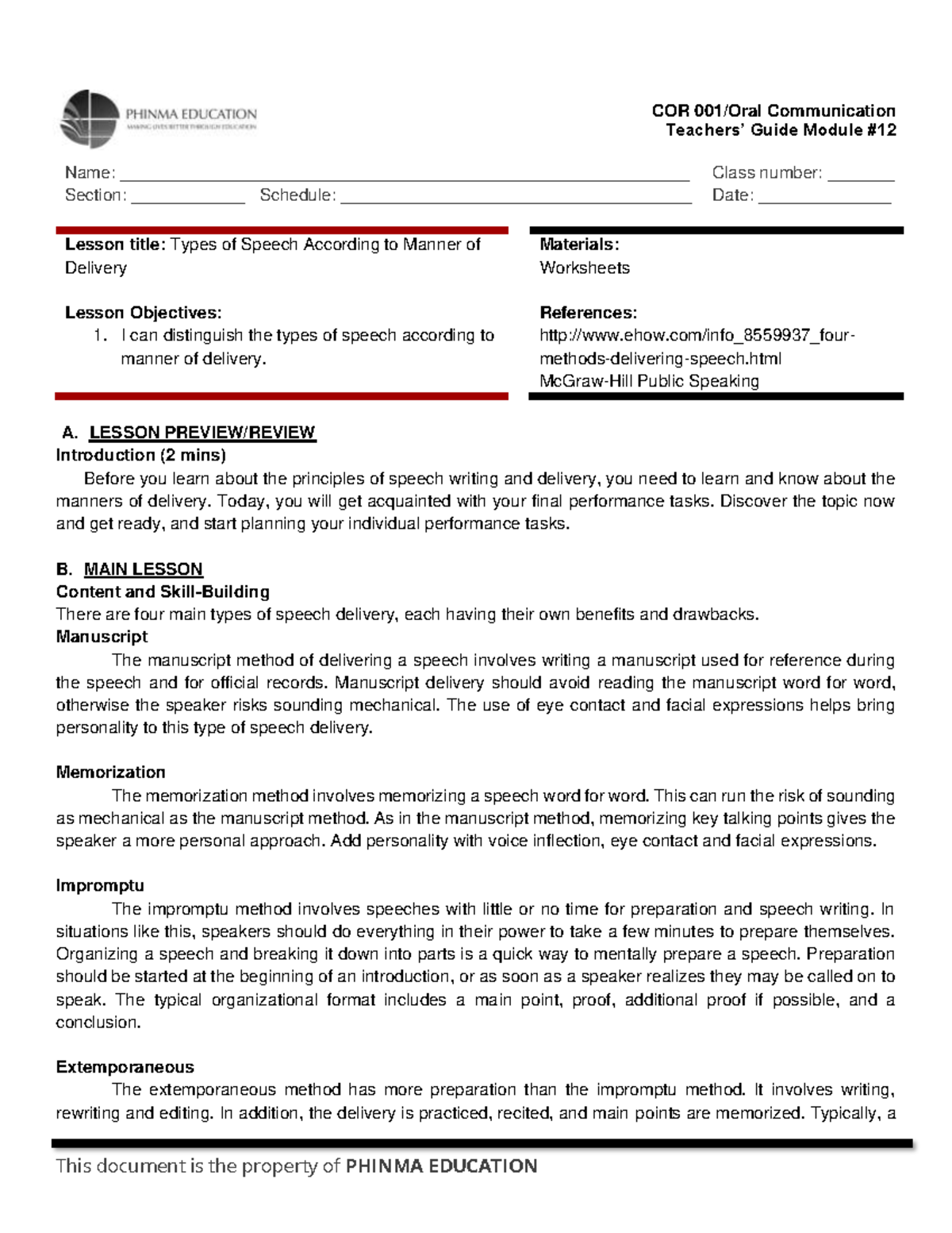 COR 001 TG-12 - asdfasghdsfd - Teachers’ Guide Module #1 2 Name: - Studocu
