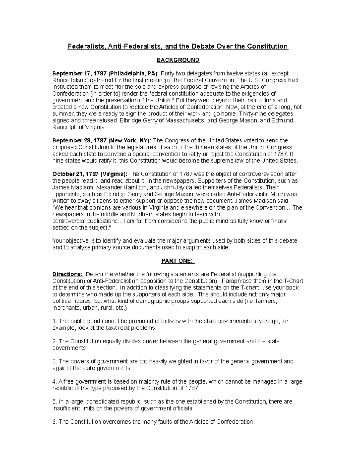 Federalist Antifederalist - Federalists, Anti-Federalists, and the ...