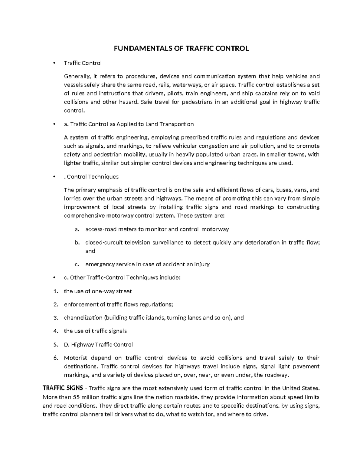 Fundamentals of traffic control - FUNDAMENTALS OF TRAFFIC CONTROL ...