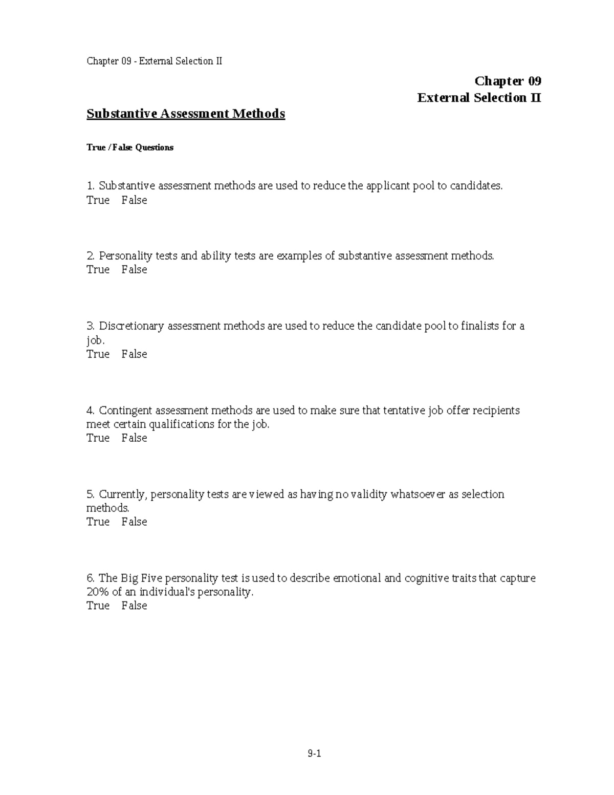 Tb Chap 009 - work - Chapter 09 External Selection II Substantive ...