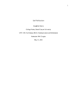 UNV 104 Self Reflection Essay - Jennifer Altilgbers UNV 7/19/ Jolene ...