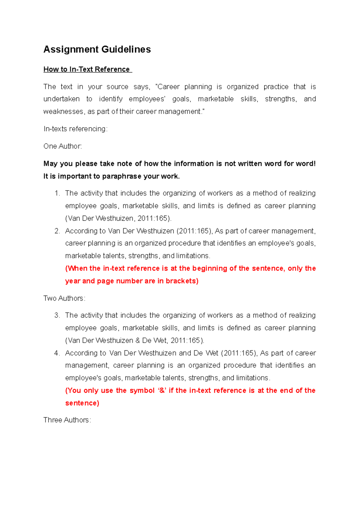 Assignment Guidelines - ” In-texts referencing: One Author: May you ...