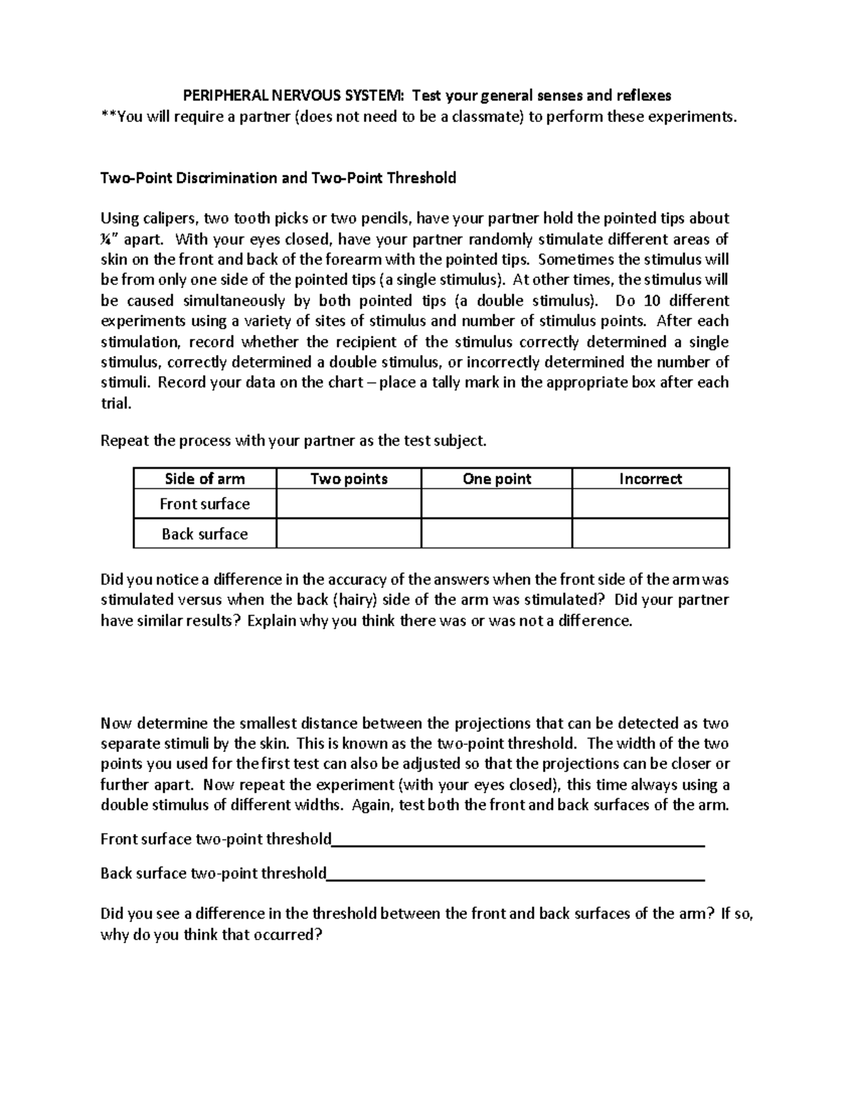 PNS Lab report - Lab - PERIPHERAL NERVOUS SYSTEM: Test your general ...