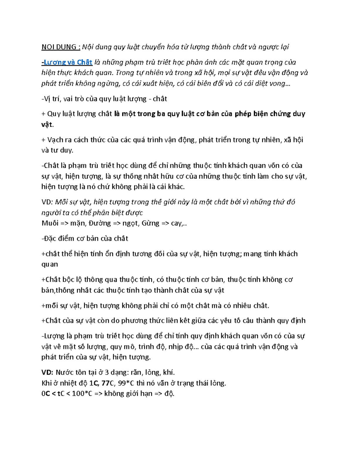 Lượng-chất - Lượng chất - N I DUNG Ộ : N i dung quy lu t chuy n hóa t lộậểừượượạng thành chấất ...