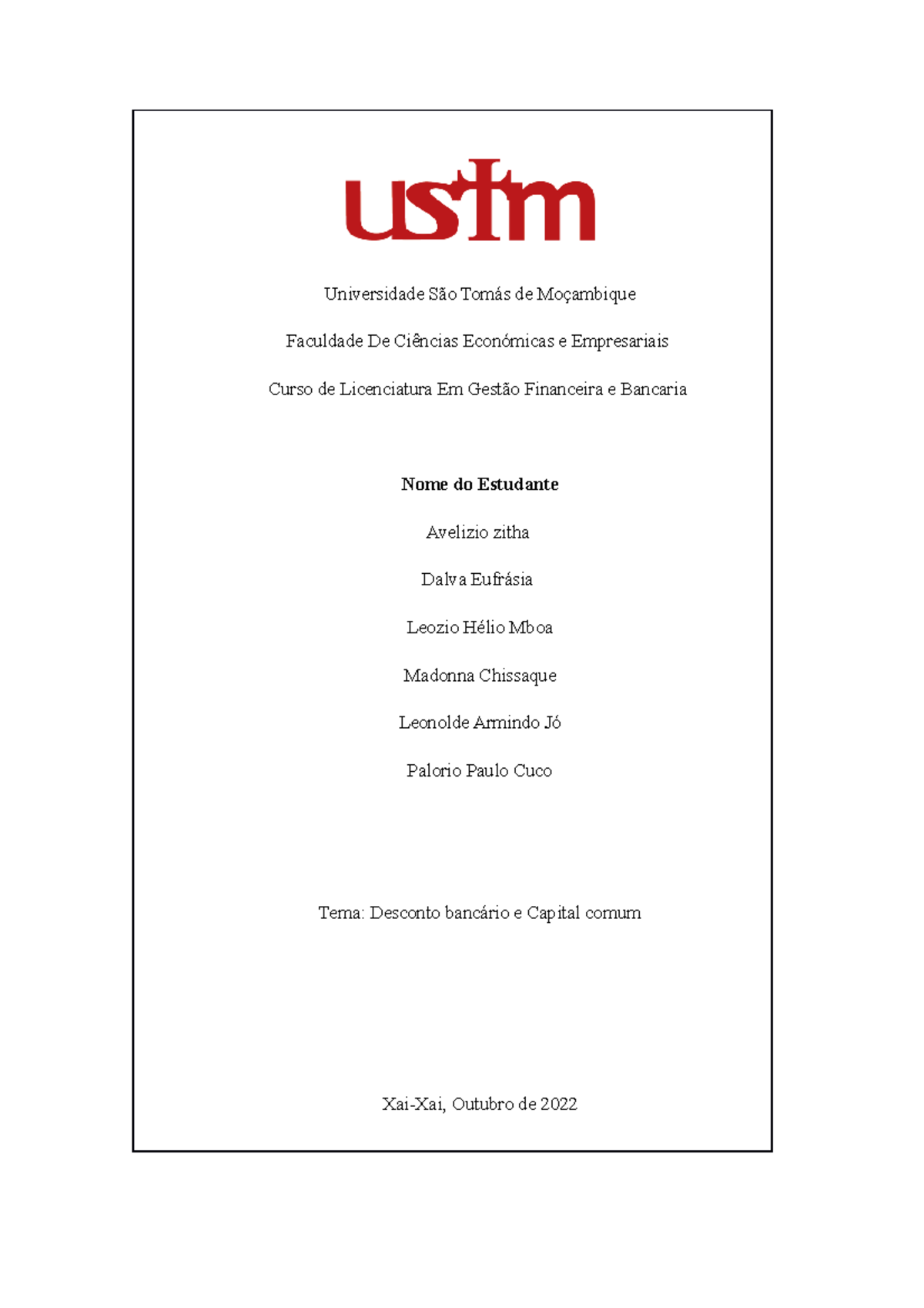 Descontos bancários-2 - Universidade São Tomás de Moçambique Faculdade ...