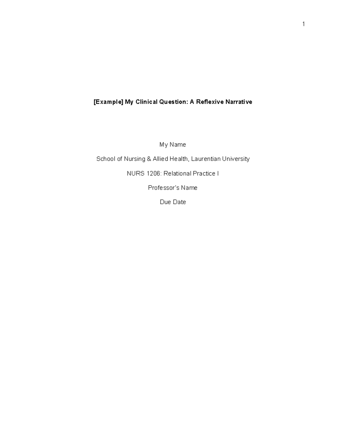 N1206 A2 Skeleton - assignment - [Example] My Clinical Question: A ...