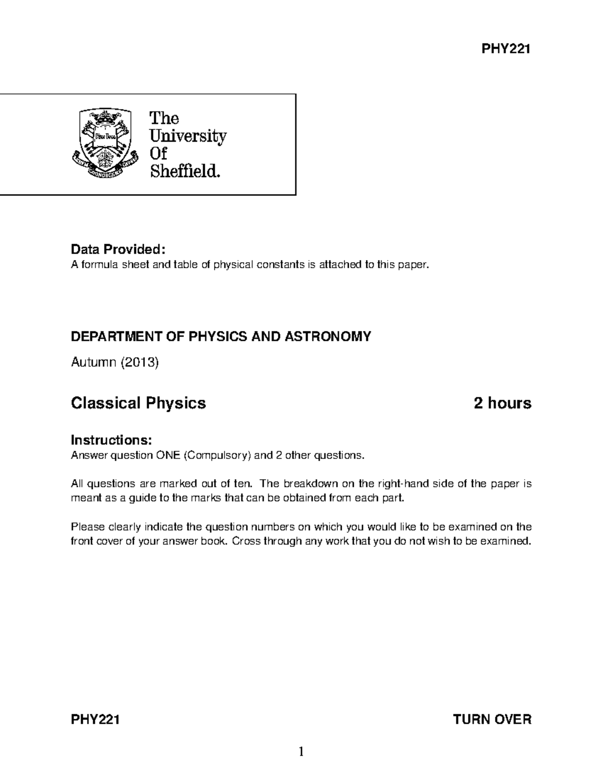 Exam 2014 Questions Data Provided A Formula Sheet And Table Of