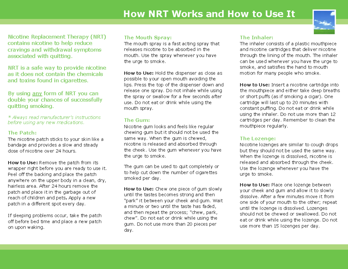 Nicotine replacement therapy brochure - Nicotine Replacement Therapy ...