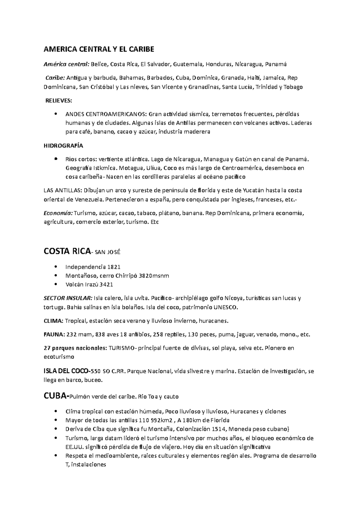 RESUMEN ESPACIOS DE AMERICA - AMERICA CENTRAL Y EL CARIBE América ...