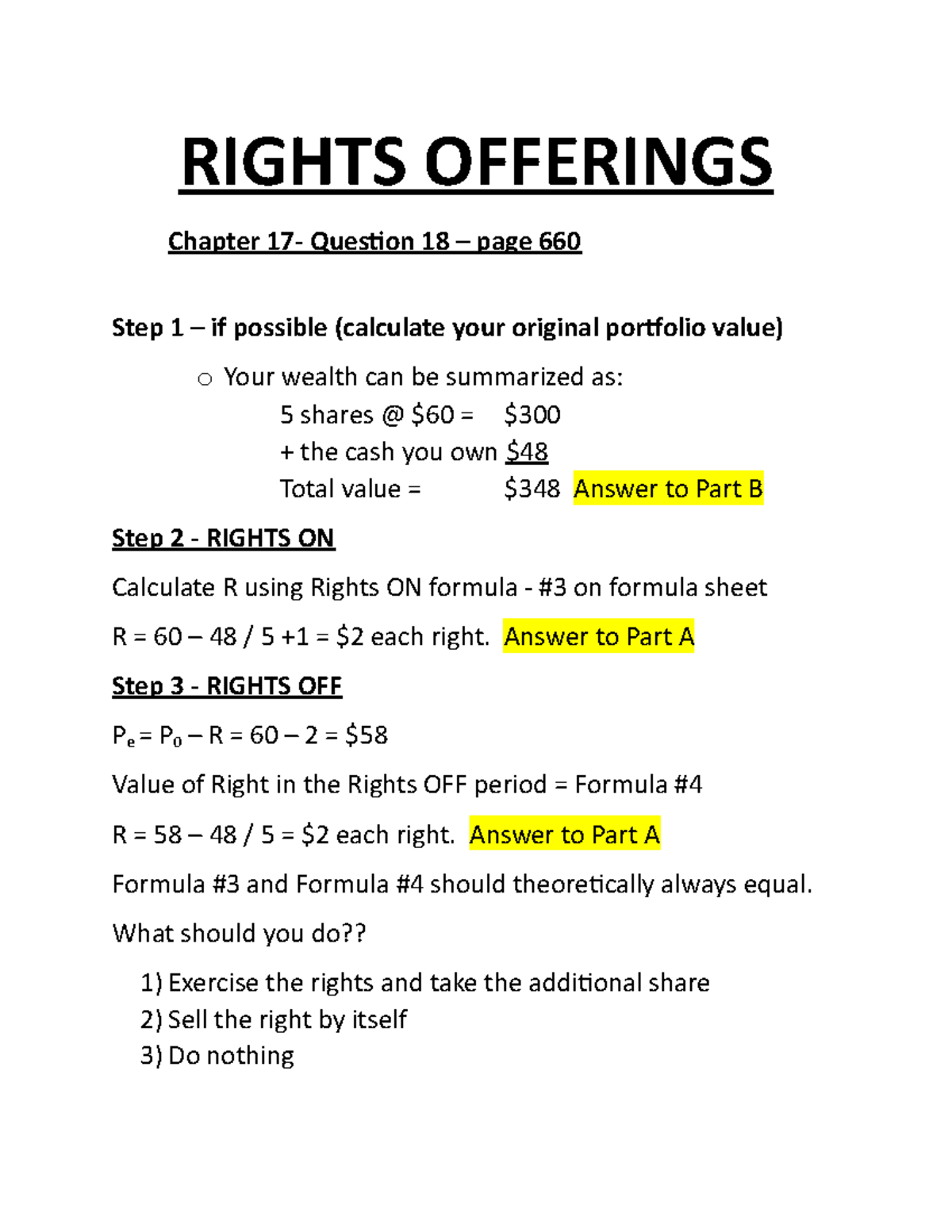 Rights Offerings Question 18 - RIGHTS OFFERINGS Chapter 17- Question 18 ...