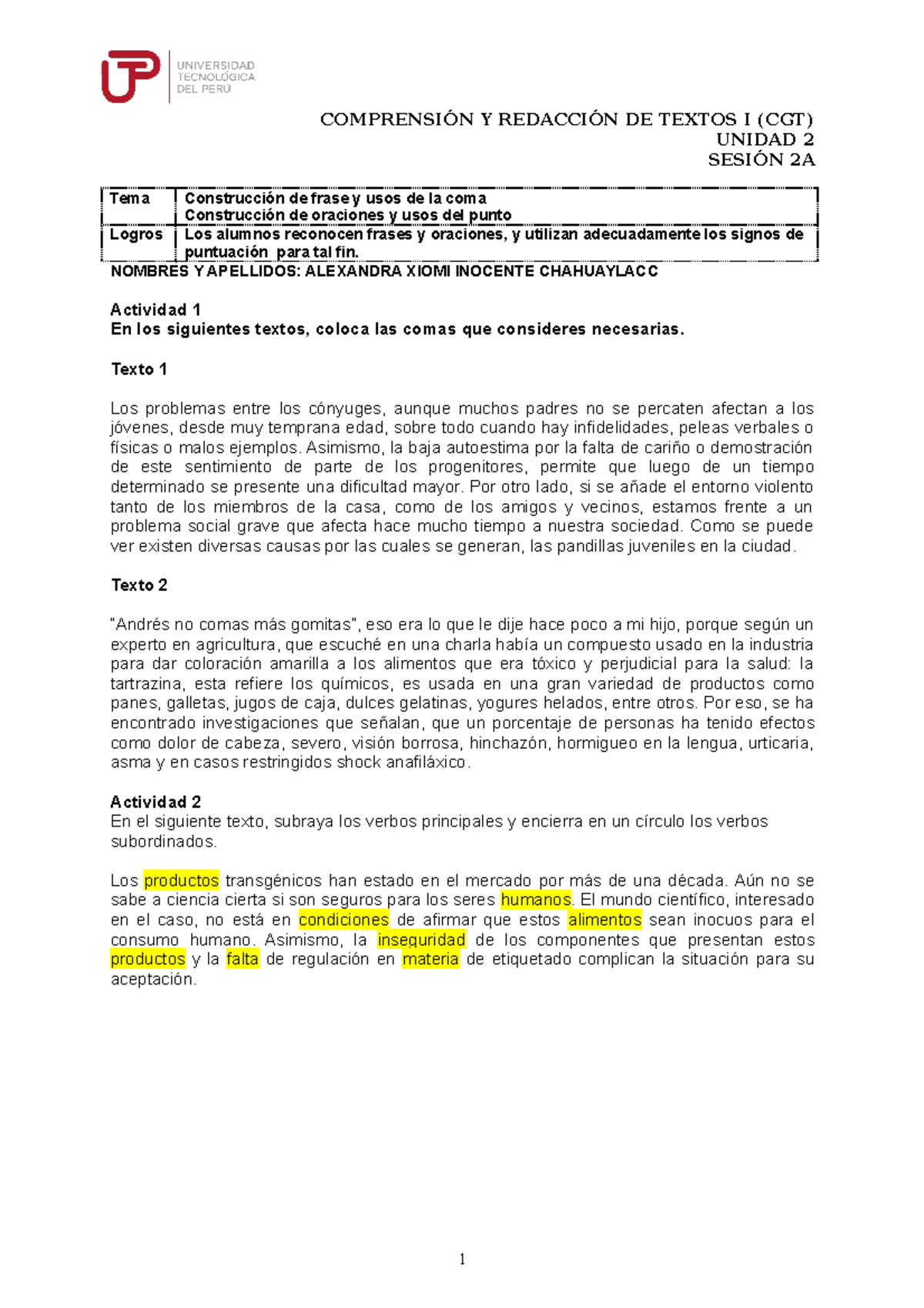 Punto Y COMA Tarea DOS - MAS INFORMACION DEL CURSO PARA APOYARNOS Y ...