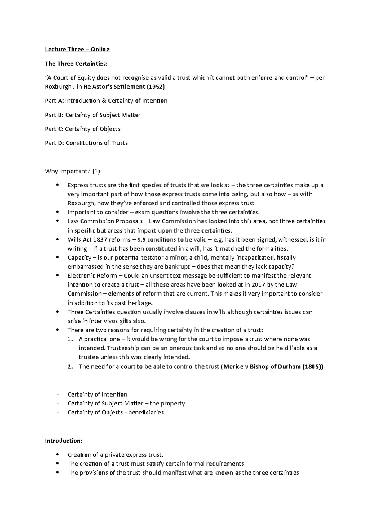 Lecture Three - The Three Certainties - Lecture Three – Online The Three Certainties: “A Court ...