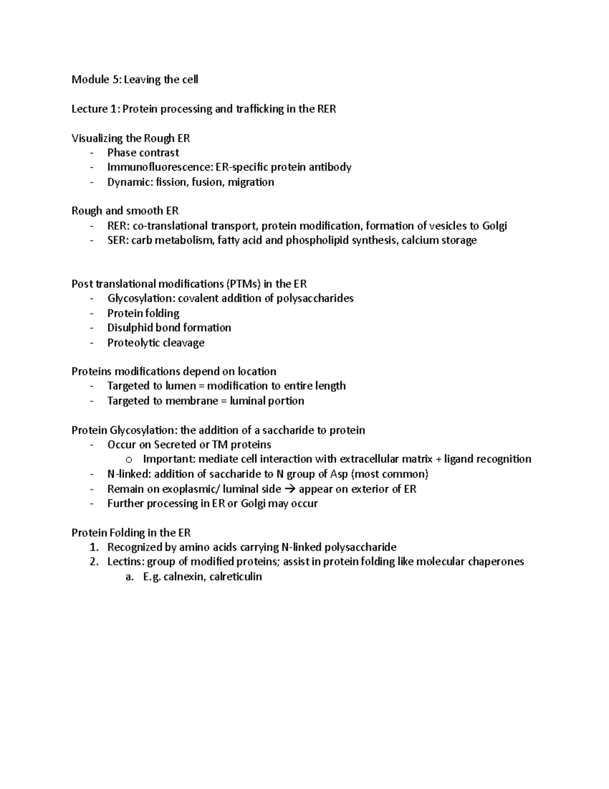Module 5 - Lecture notes - Module 5: Leaving the cell Lecture 1 ...
