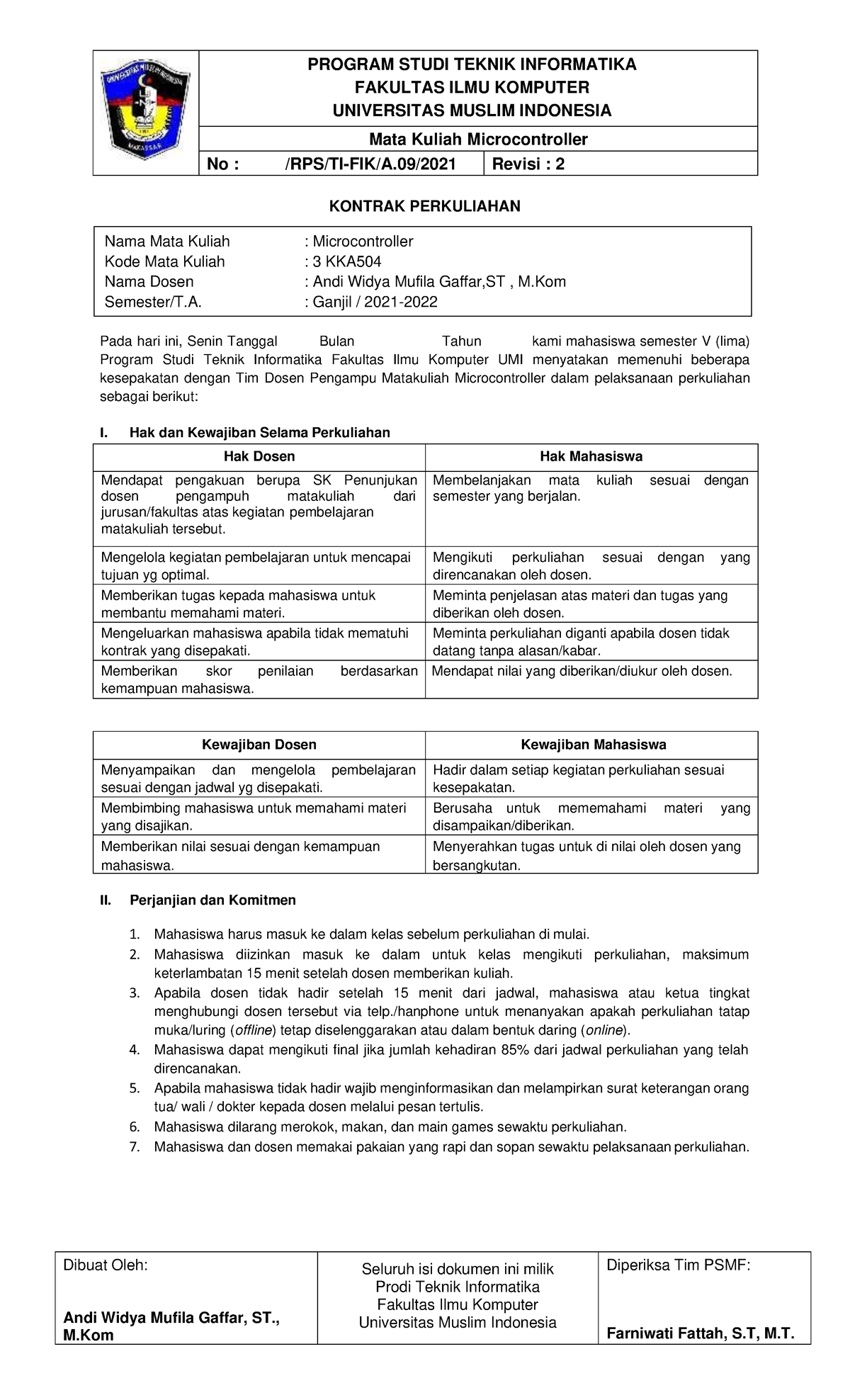 Kontrak Kuliah Mikrokontroller - PROGRAM STUDI TEKNIK INFORMATIKA ...