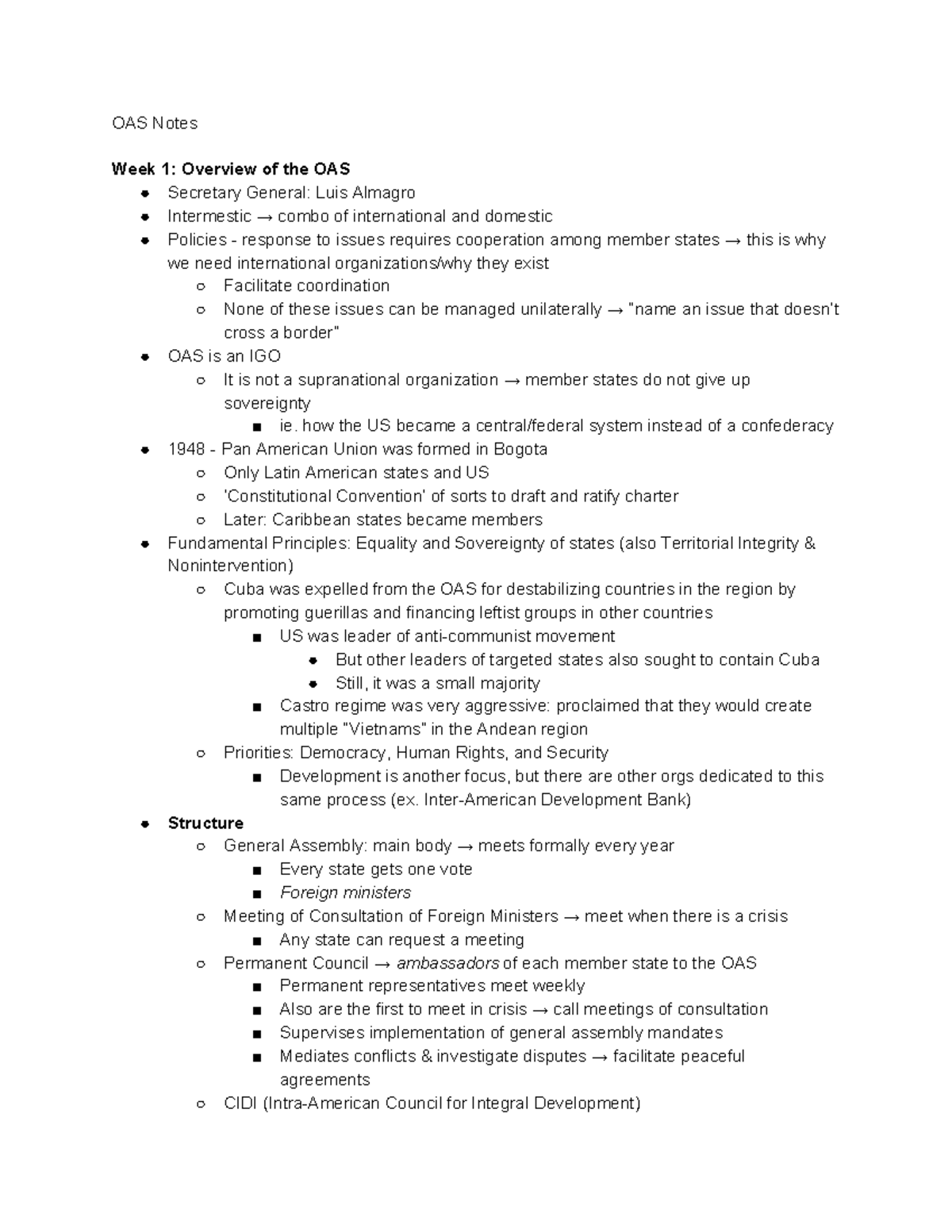 OAS Notes - Perina - OAS Notes Week 1: Overview of the OAS Secretary ...