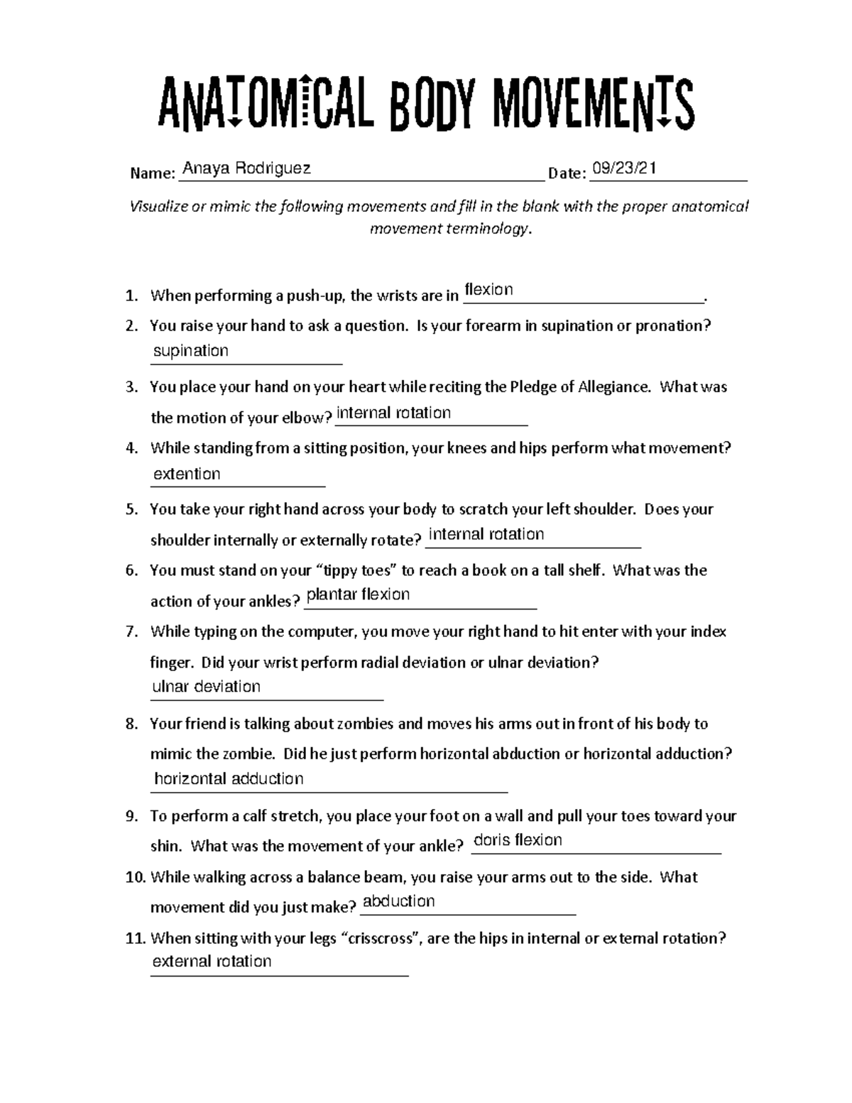 Anatomical Movement Practice With Examples - Name