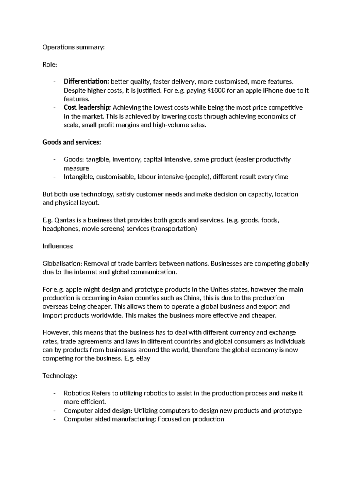 Operations summary - Operations summary: Role: - Differentiation ...