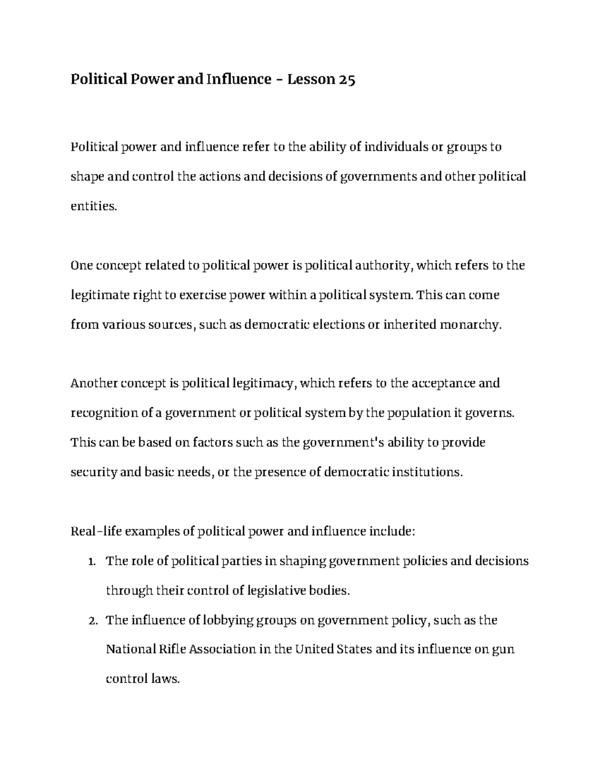 PS 25 - Political Power and Influence - Political Power and Influence ...