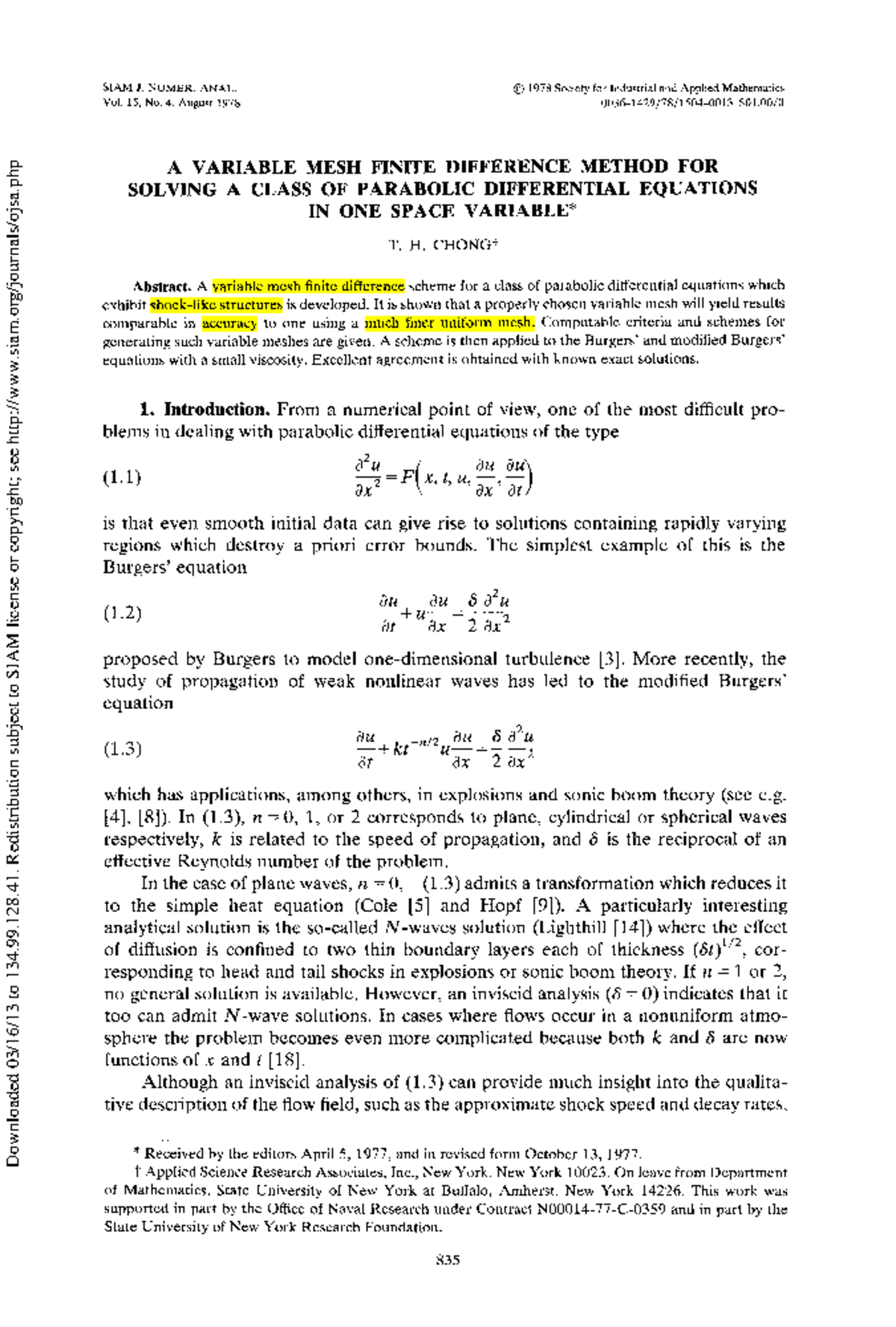 1978 A Variable Mesh Finite Difference Method For Solving A Class Of