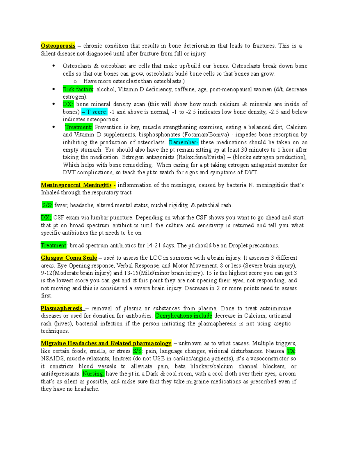 Module 4 EXAM - notes - Osteoporosis – chronic condition that results ...