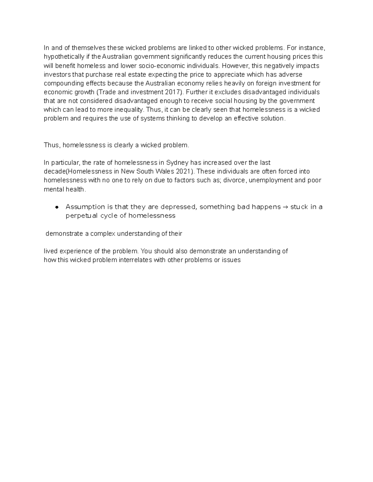 COMM 1000 Homelessnes - COMM1000 HWK - In and of themselves these ...