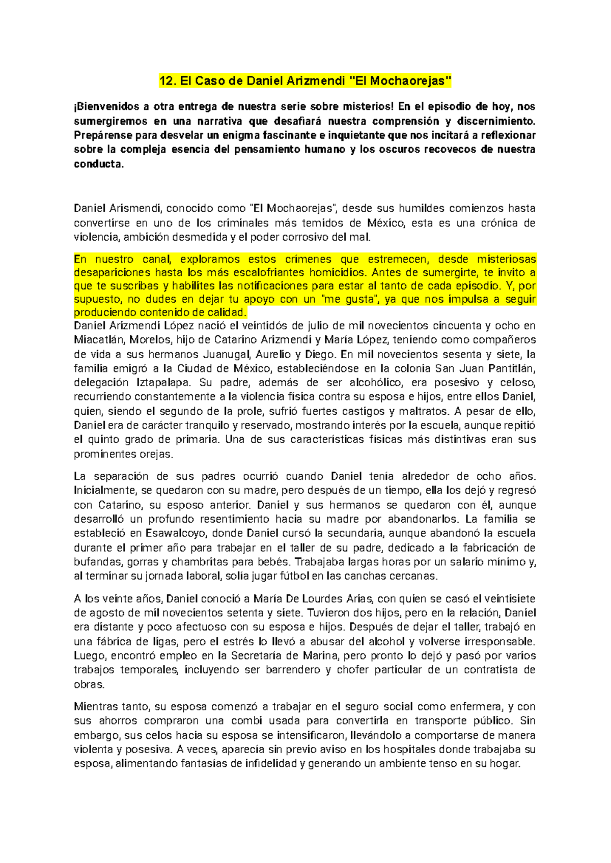 12. El Caso de Daniel Arizmendi El Mochaorejas - 12. El Caso de Daniel ...
