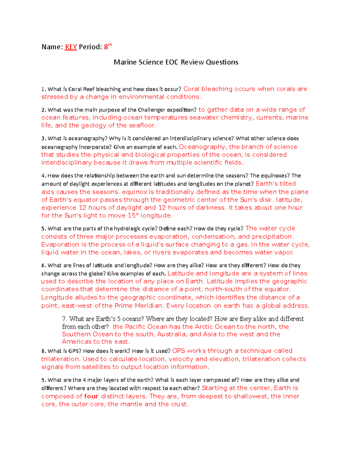 Marine Science EOC Review Questions (answers) - Studocu