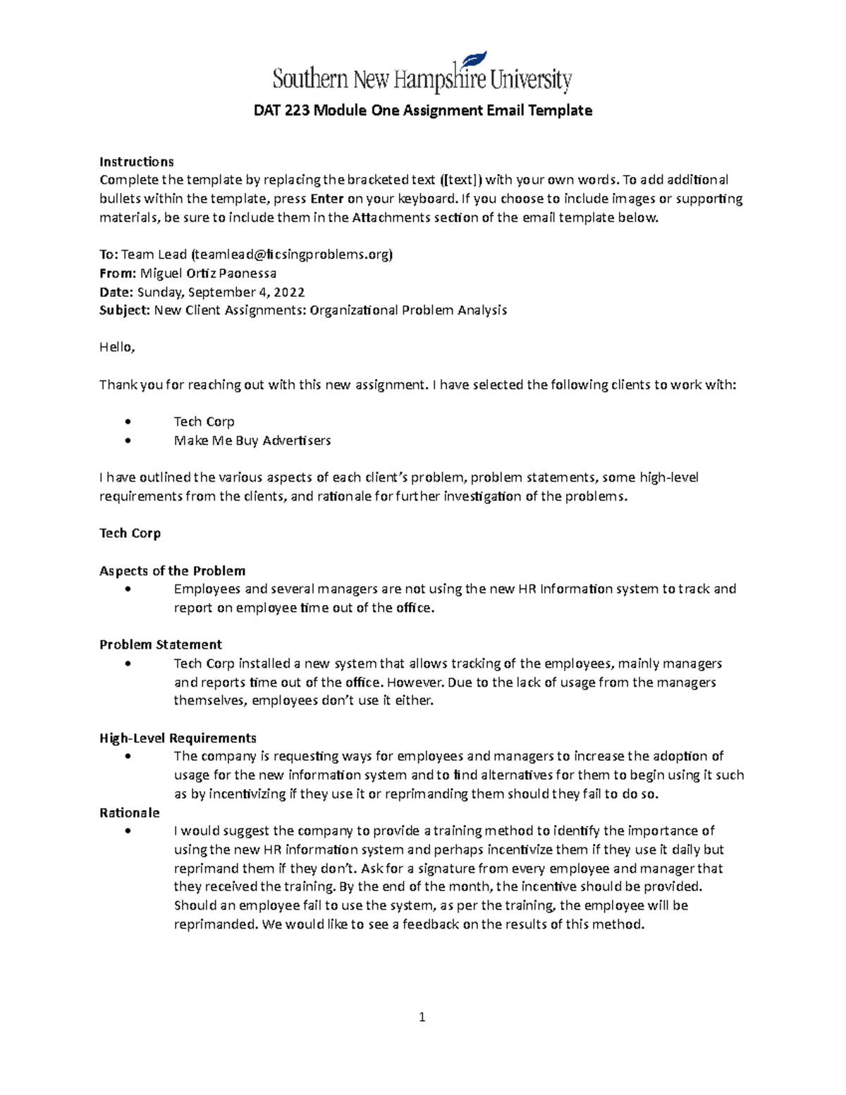 Dat 223 Module One Assignment To Add Additional Bullets Within The Template Press Enter On