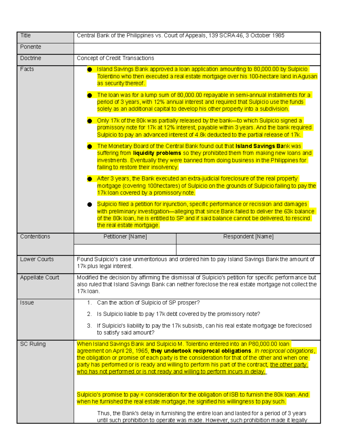 7. Central Bank of the Philippines vs. Court of Appeals, 139 SCRA 46, 3 ...