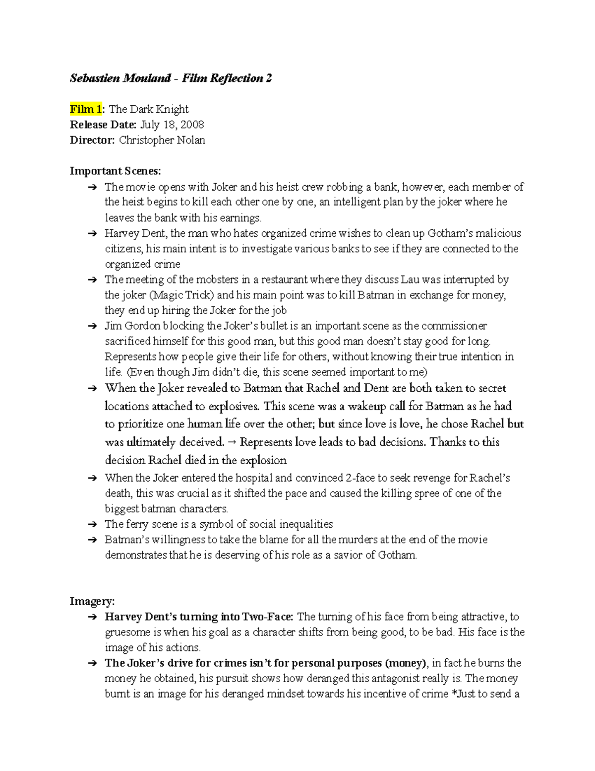 Film Reflection - Assignment 2 - Sebastien Mouland - Film Reflection 2 ...