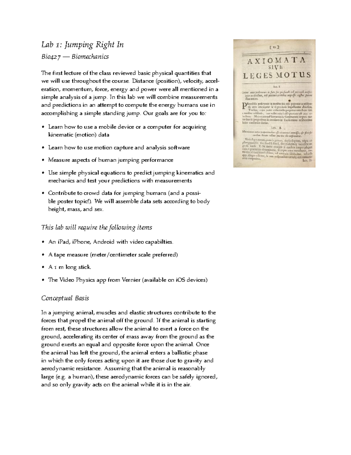 Lab1Bio Mx - Lab handout - Bio 427 — Biomechanics The first lecture of ...