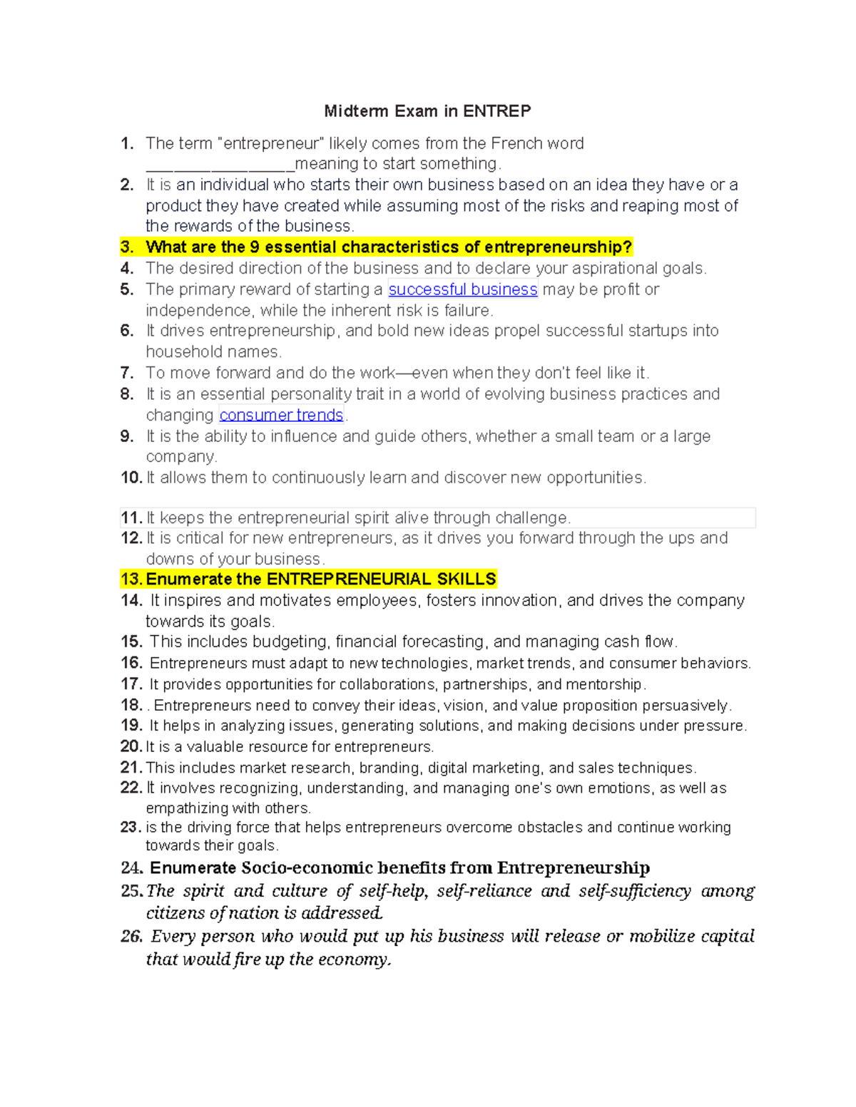 Midterm Exam in Entrep - Midterm Exam in ENTREP 1. The term ...