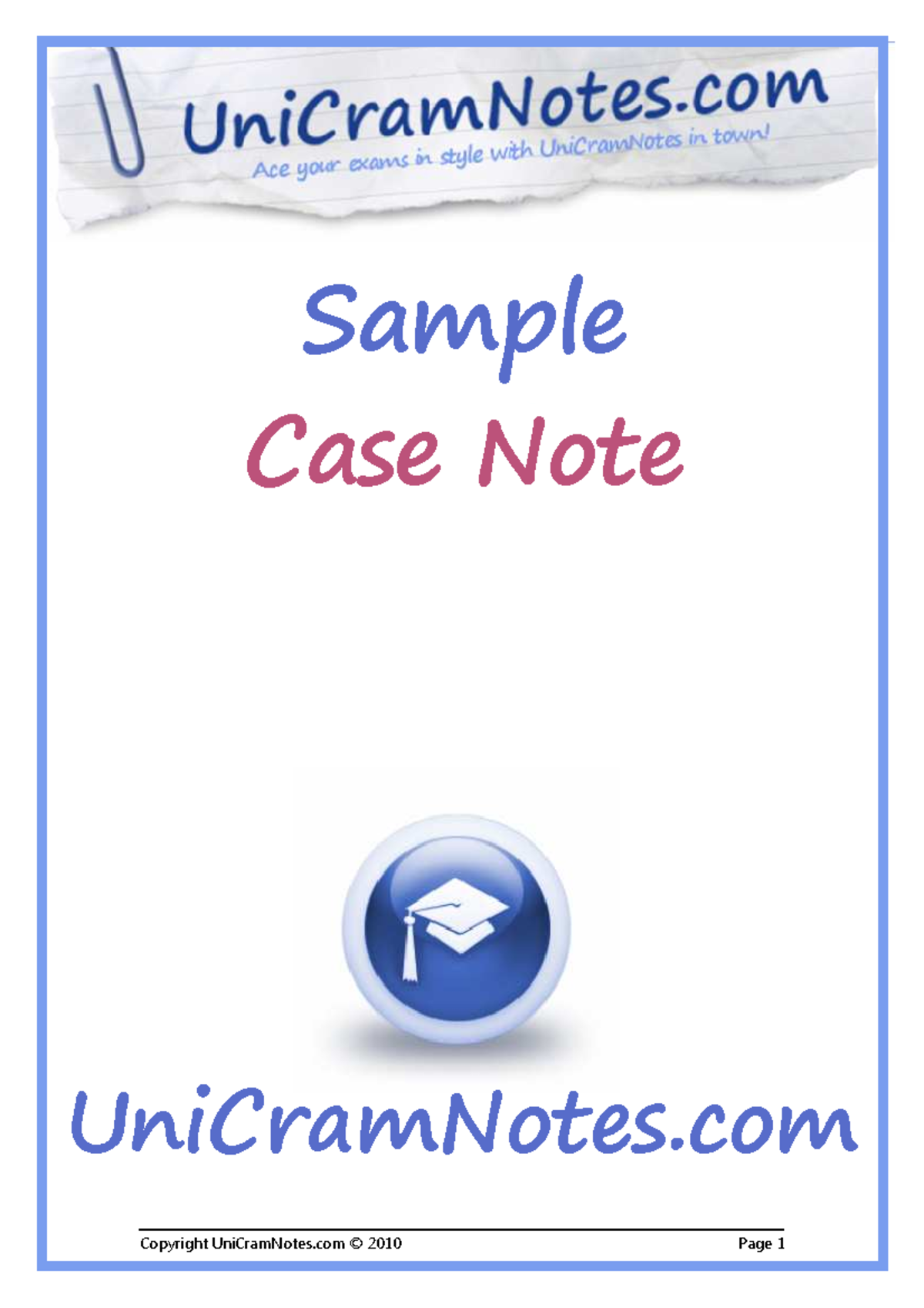 Uni Cram Notes.com - Law Case Note Sample - - Studocu