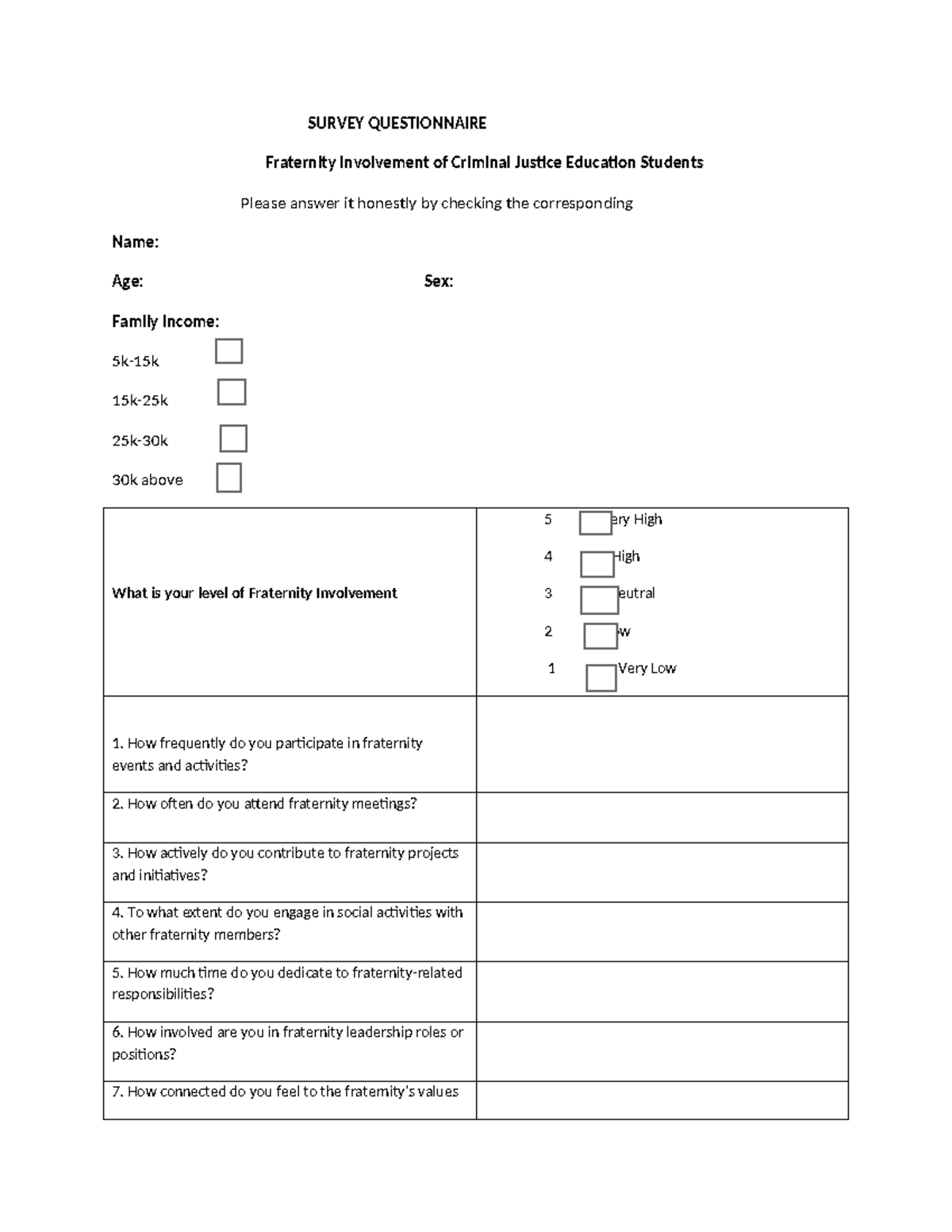 Survey Question WPS Office - SURVEY QUESTIONNAIRE Fraternity ...