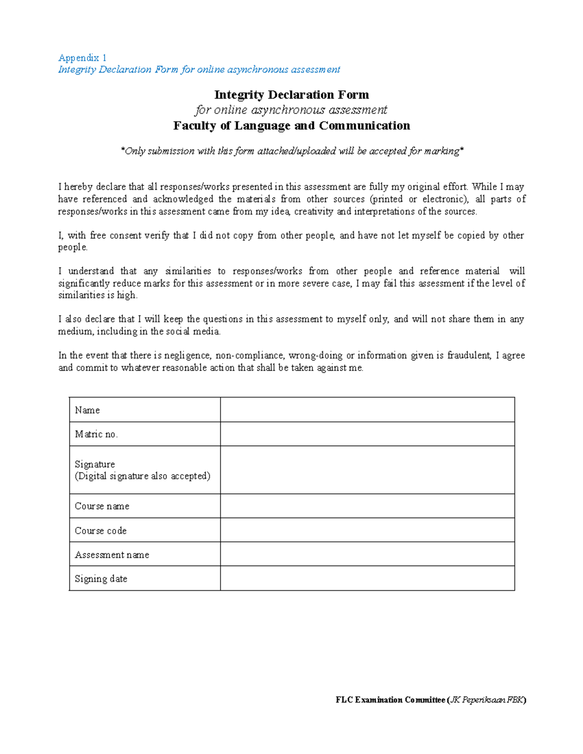Integrity Declaration FORM Appendix 1 asynchronous form 1 1 - Appendix 1 Integrity Declaration ...