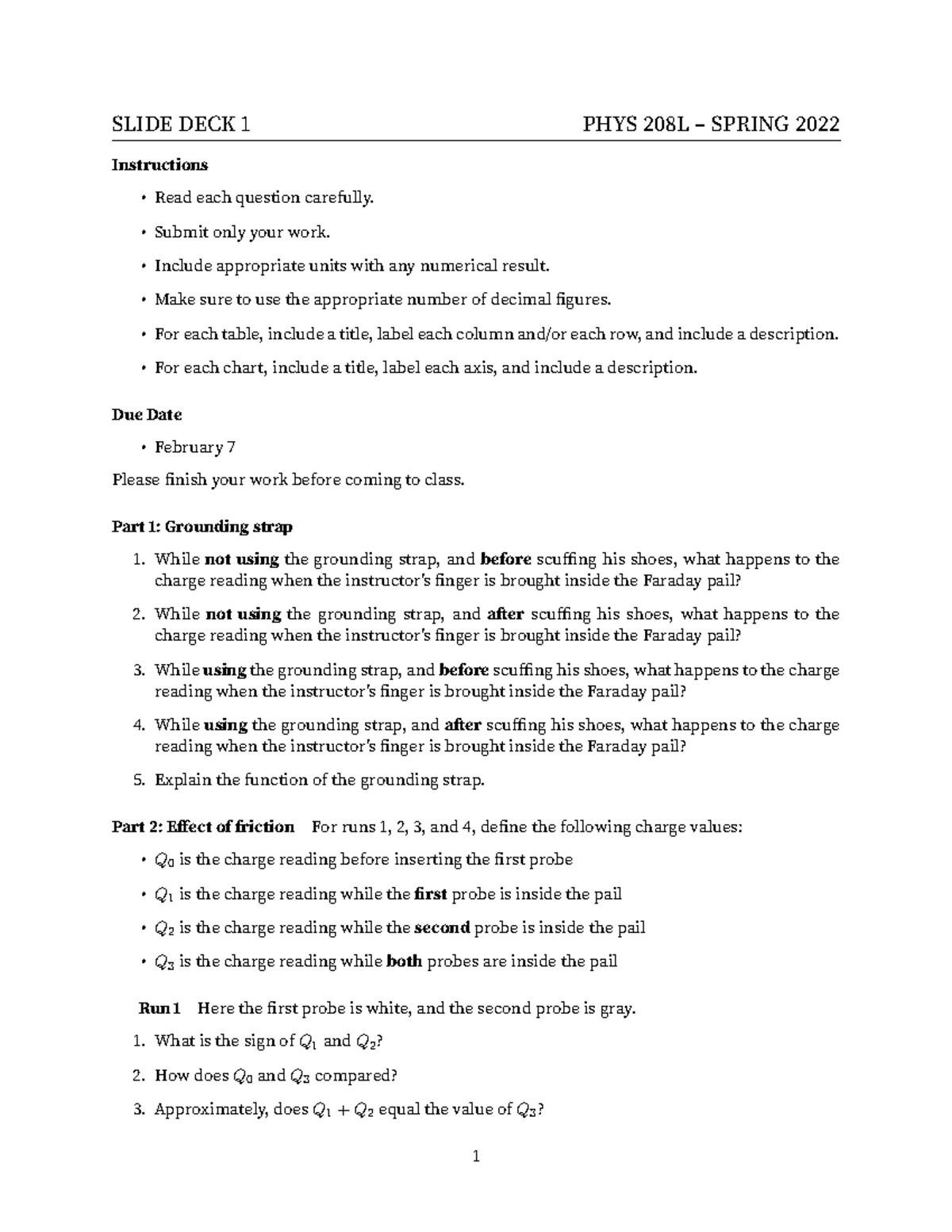 01 electrostatics slide deck - Instructions - Read each question ...