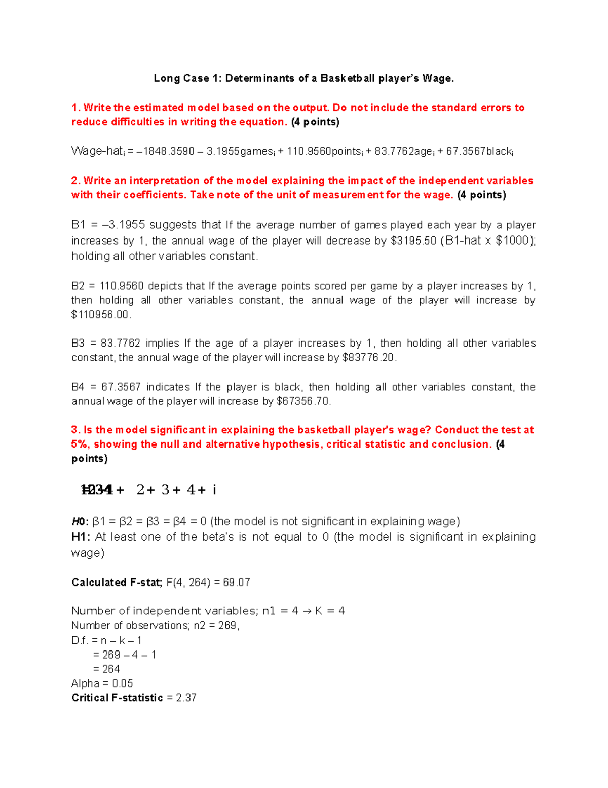 Long Case 1 - copy - Answer for 1st long case study assignment. 92% ...