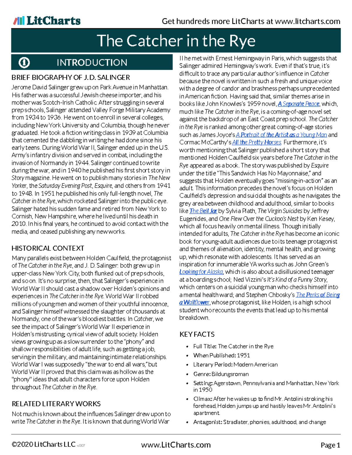 English Lit Charts - ldandadsandanjdnakdsaj - The Catcher in the Rye ...