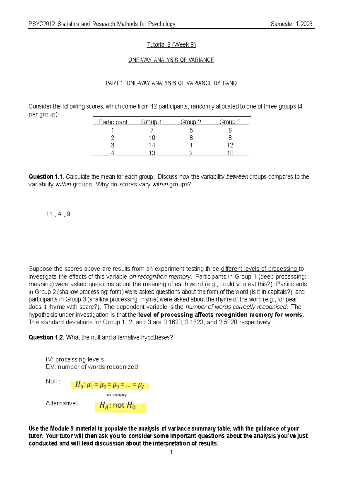PSYC2012 Tutorial 8-2 - PSYC2012 Statistics and Research Methods for ...