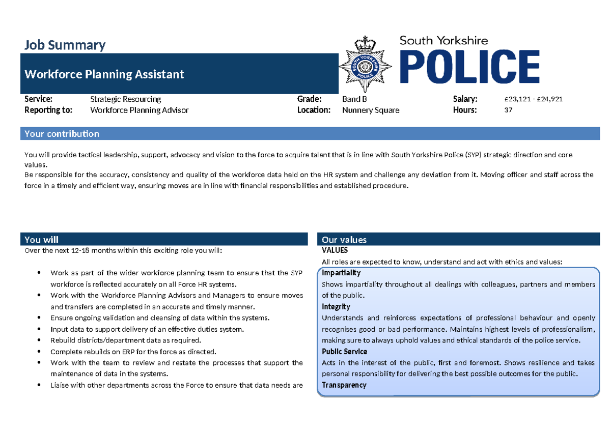 Workforce Planning Assistant Role Profile - Job Summary Workforce ...